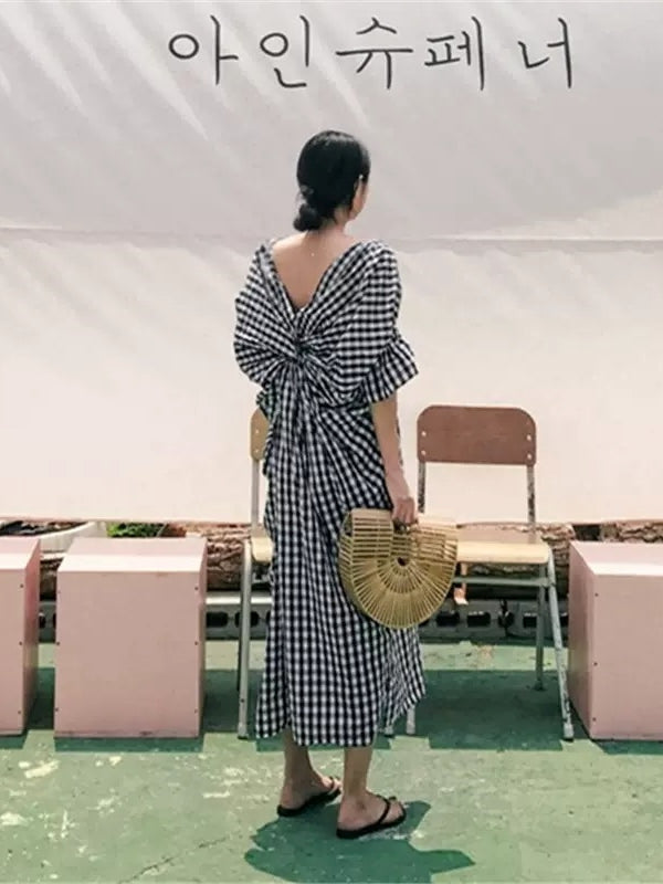 Twist Back Champ Gingham Check Dress_HL3707 – HELROUS